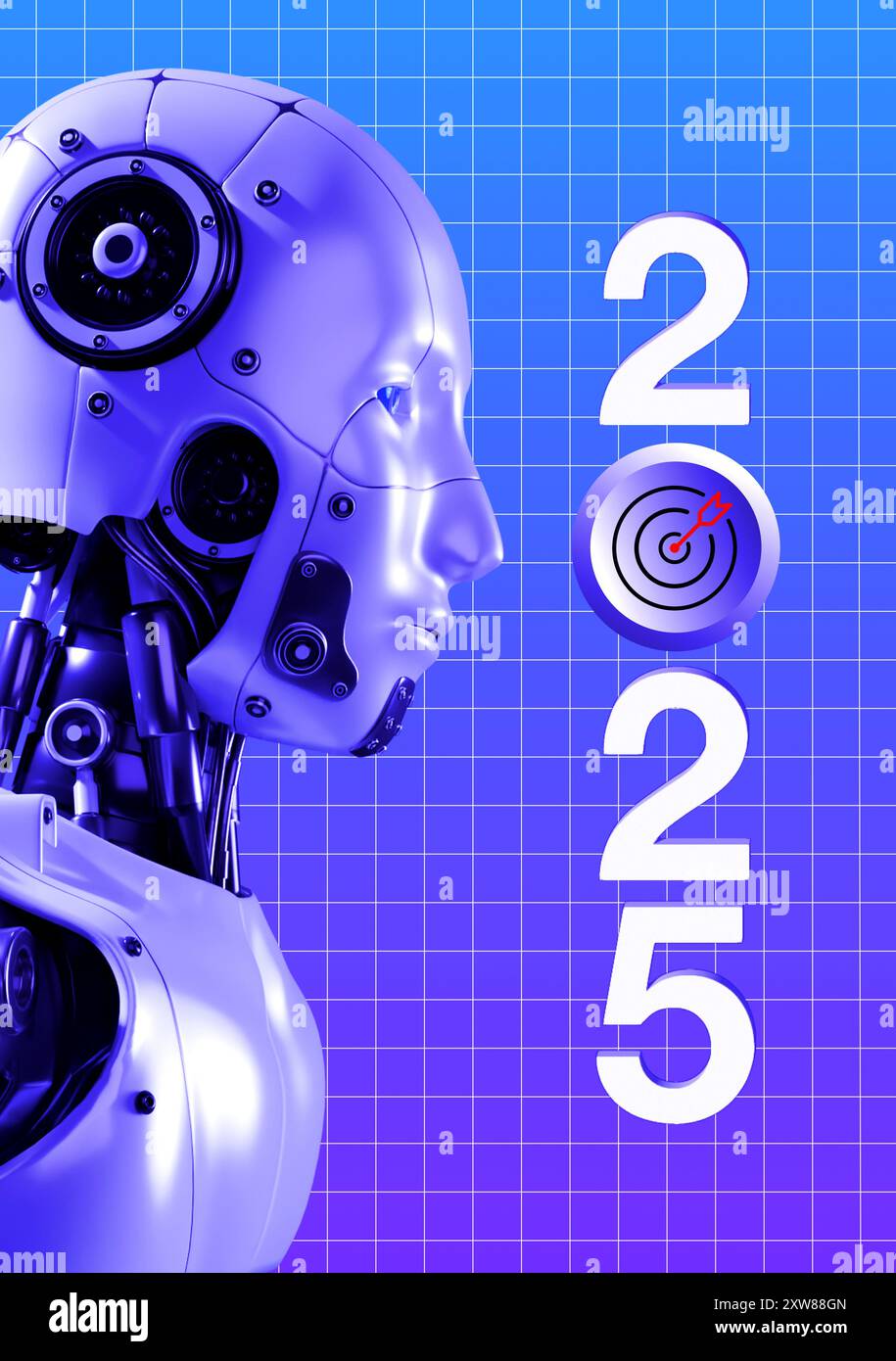 3d rendering AI robot humanoid portrait and 2025 calendar numbers with ...