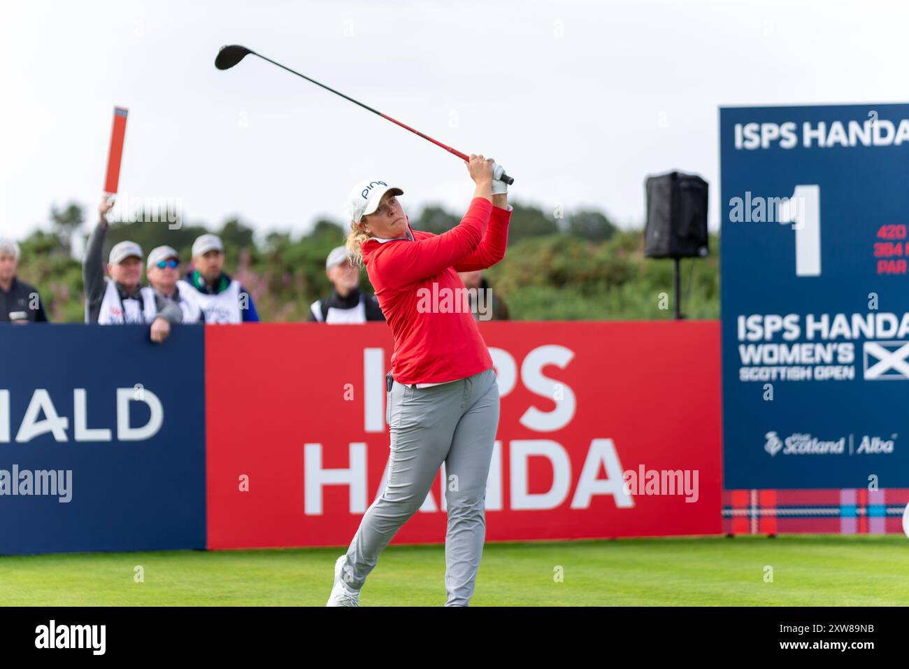 North Ayrshire, Scotland. 18th August 2024. Lauren Coughlin starting her final round of the 2024 ...