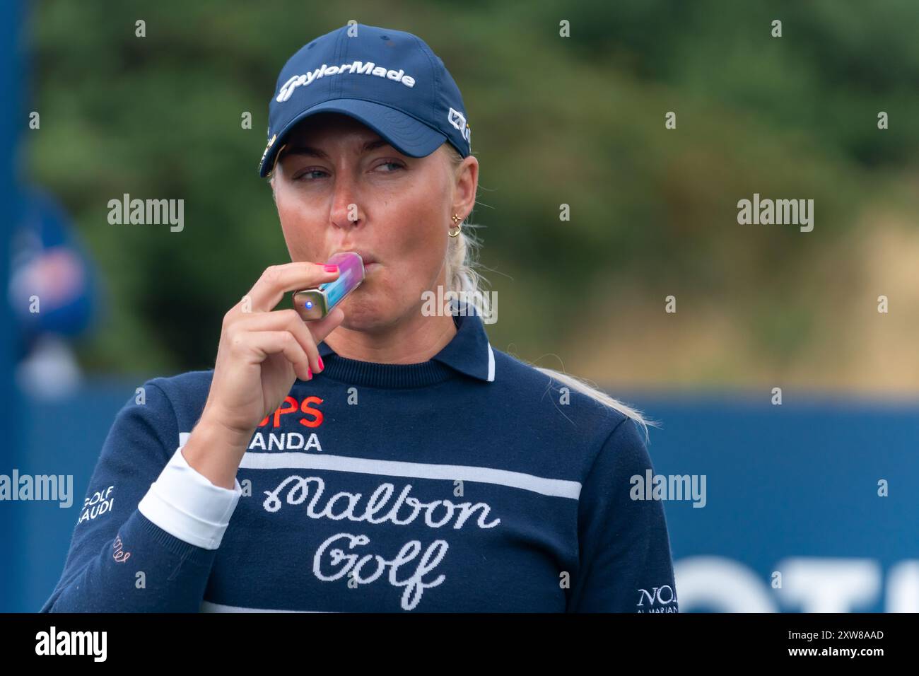 North Ayrshire, Scotland. 18th August 2024. Charley Hull vaping during the final round of the ...