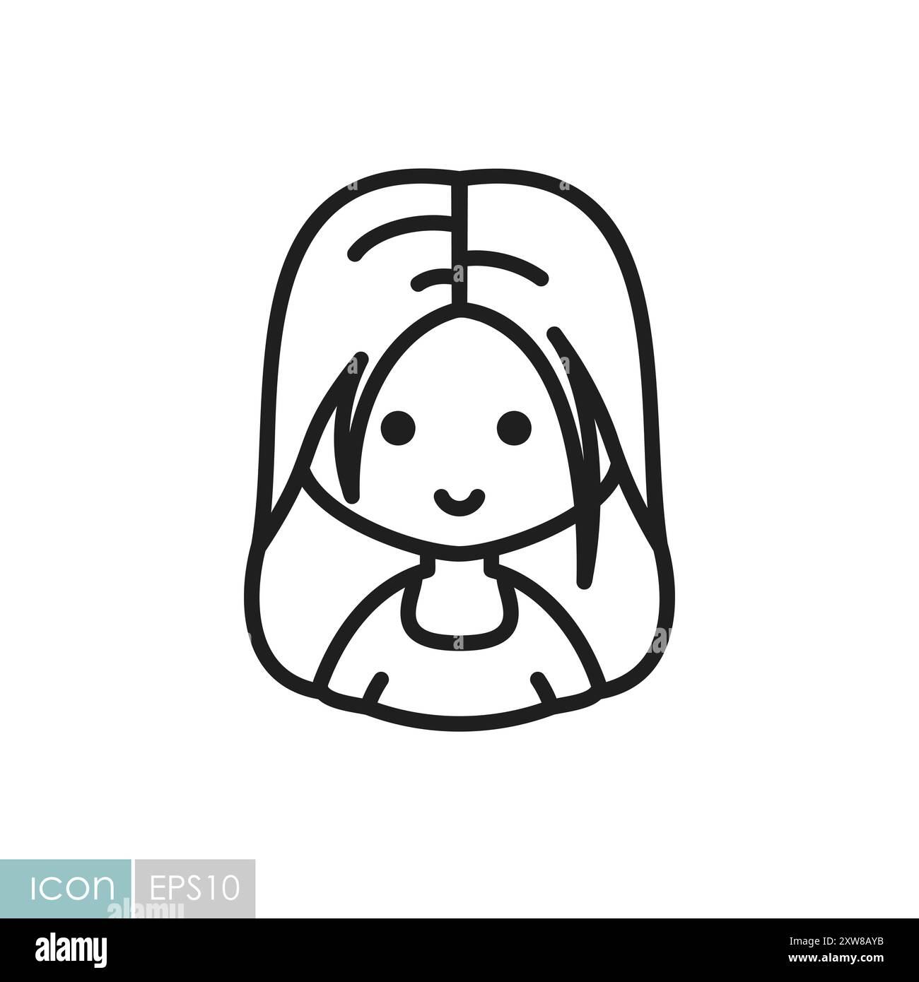 Woman girl with long straight hair vector icon. Hair down symbol ...