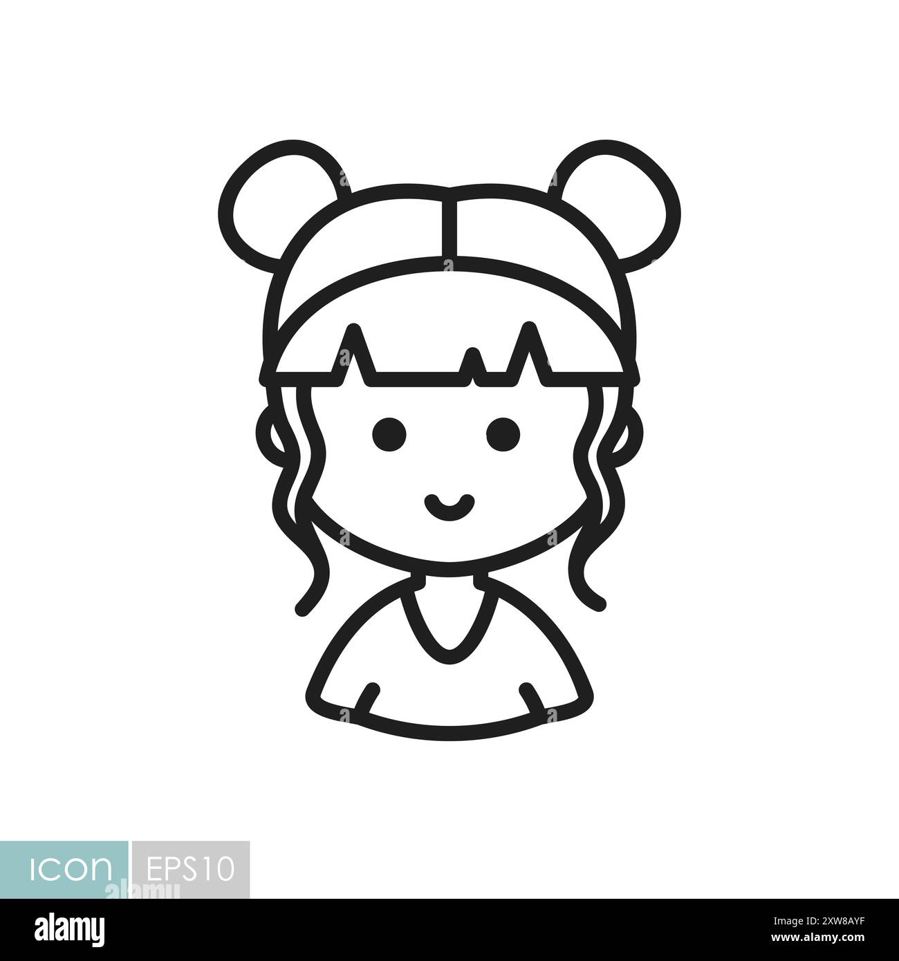 Cute female head with pretty fashion hairdo vector icon. Avatar ...