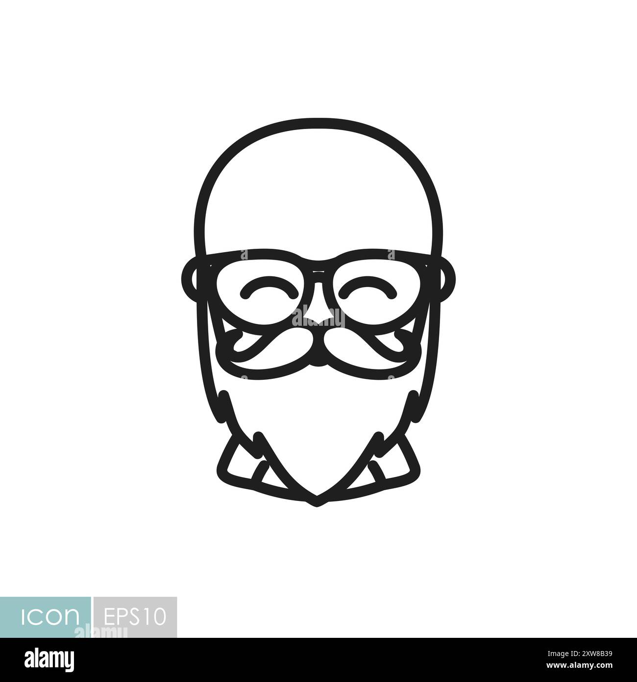 Bald beard man in glasses vector icon. Hipster symbol. Avatar character ...
