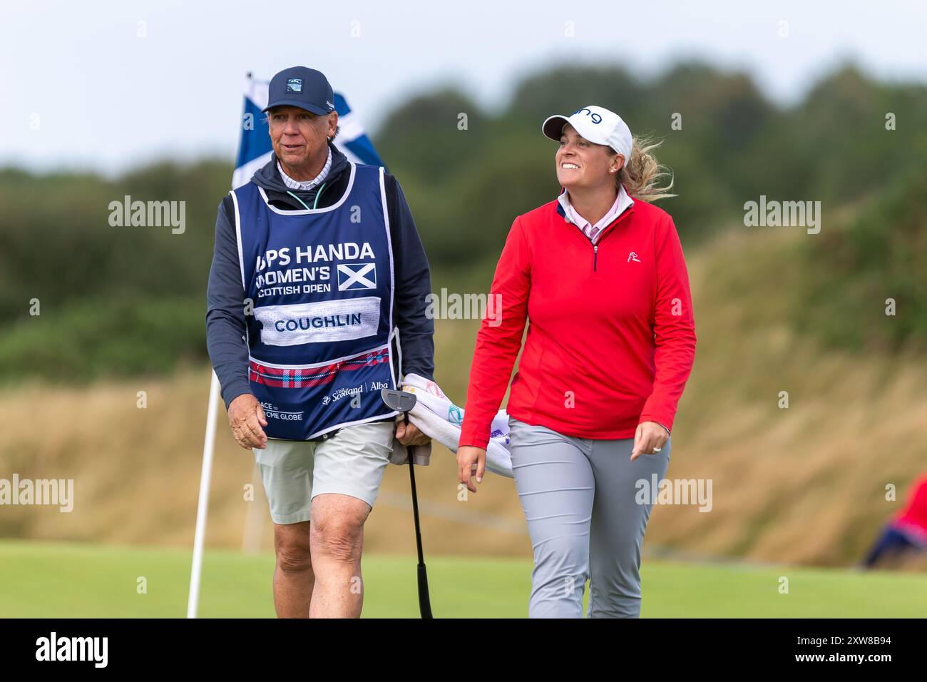 North Ayrshire, Scotland. 18th August 2024. Lauren Coughlin and her caddie during the final ...