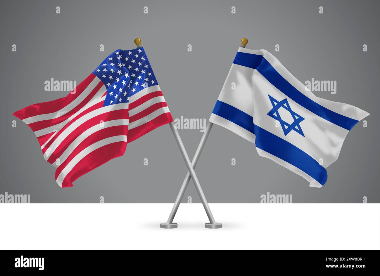 Two Wavy Crossed Flags of United States of America and Israel, Sign of ...