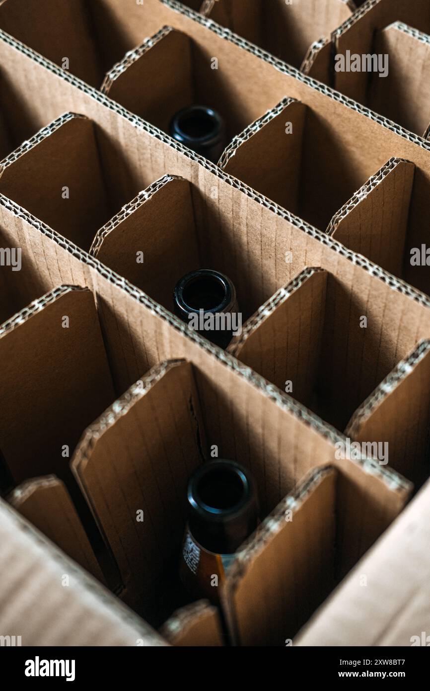 Corrugated cardboard beer bottle packaging with dividers. Sustainable ...