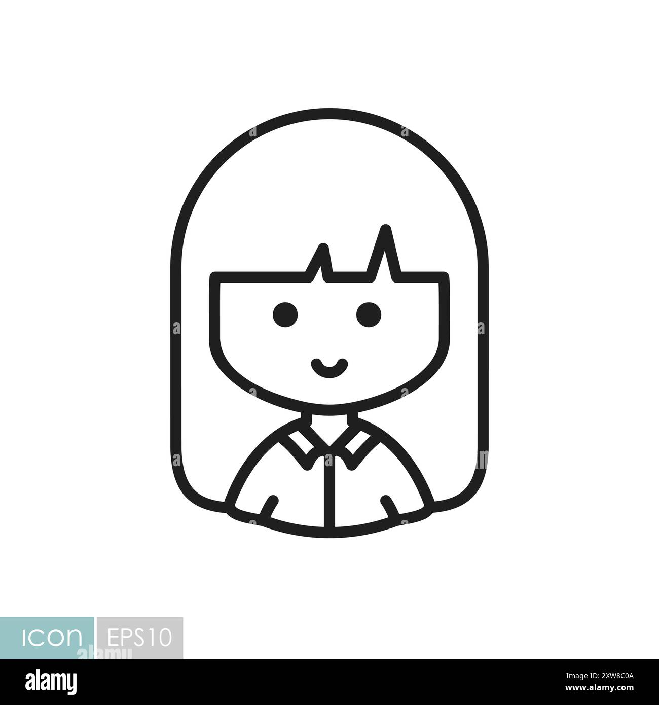 Woman girl with long straight hair vector icon. Hair down symbol ...