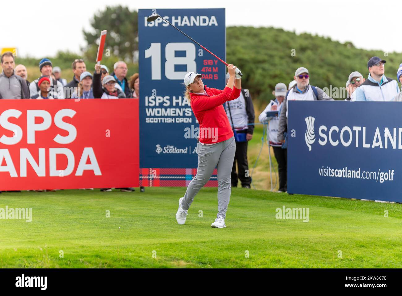North Ayrshire, Scotland. 18th August 2024. Lauren Coughlin's final tee shot during the final ...
