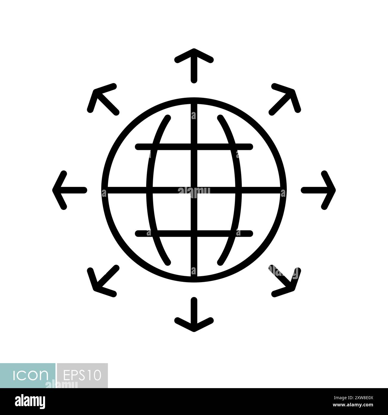 Arrows outside from globe vector icon. Global communication filled ...
