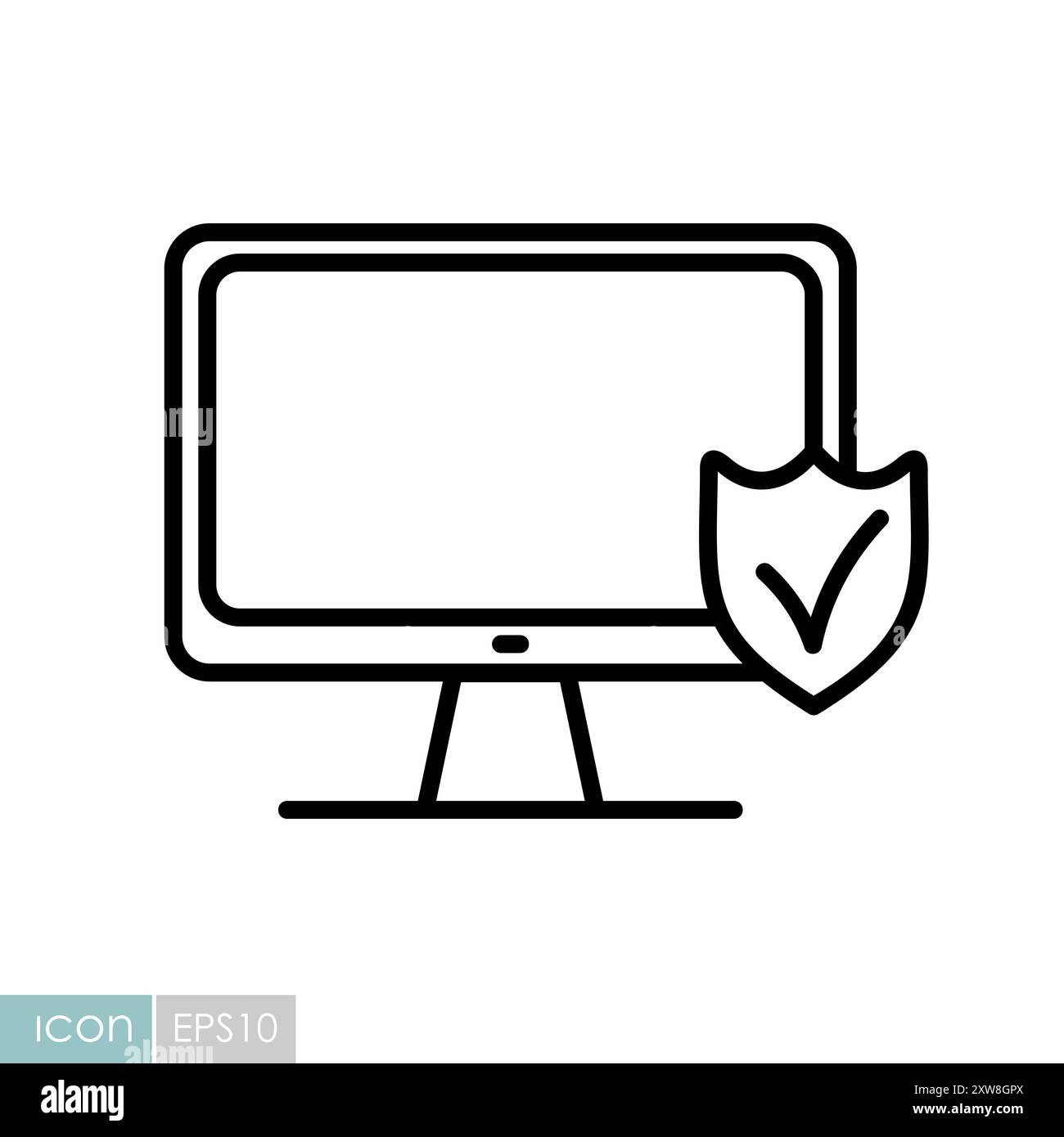 Monitor with shield and check mark vector icon. Security sign. Graph ...