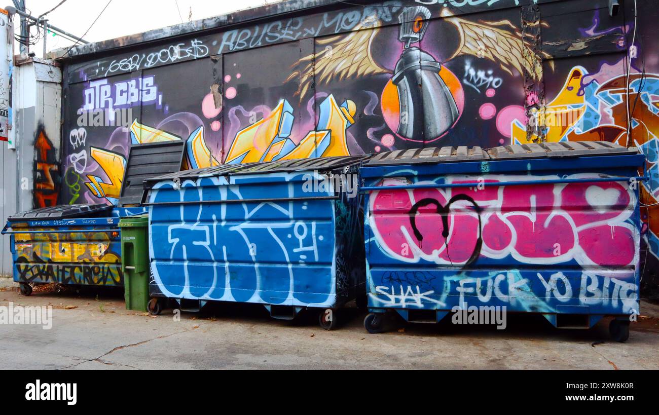 Garbage Containers with Graffiti Stock Photo - Alamy
