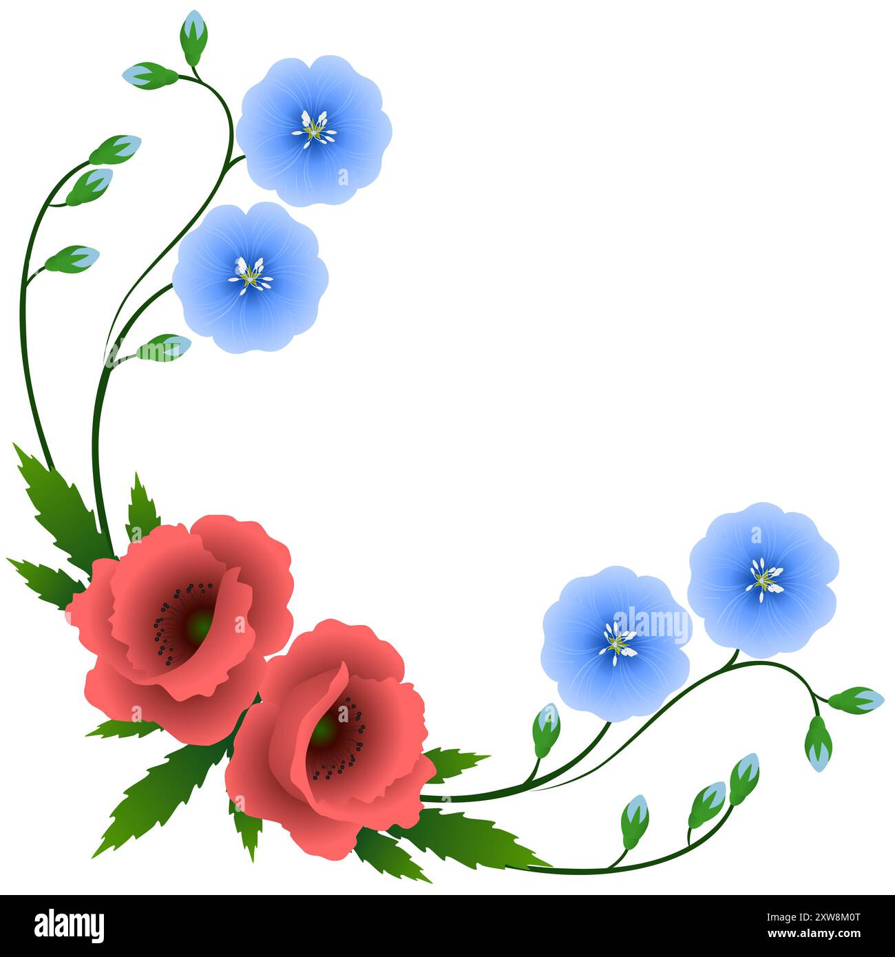 Corner with flowers of blue flax and poppies Stock Vector Image & Art ...
