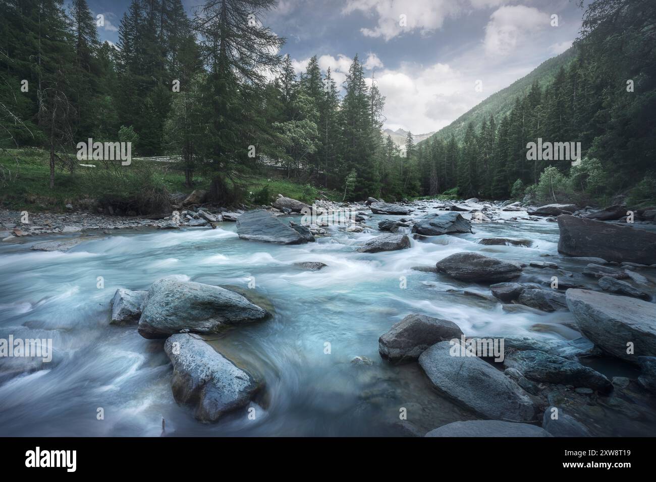 A creek in summer, mountain landscape in, Champlong, Cogne. Grand Eyvia ...
