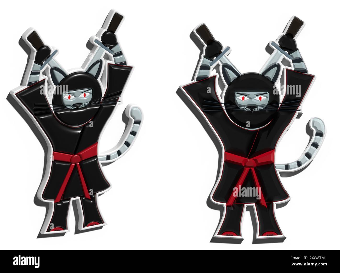 Samurai cat in black robe holding sword behind back on isolated ...