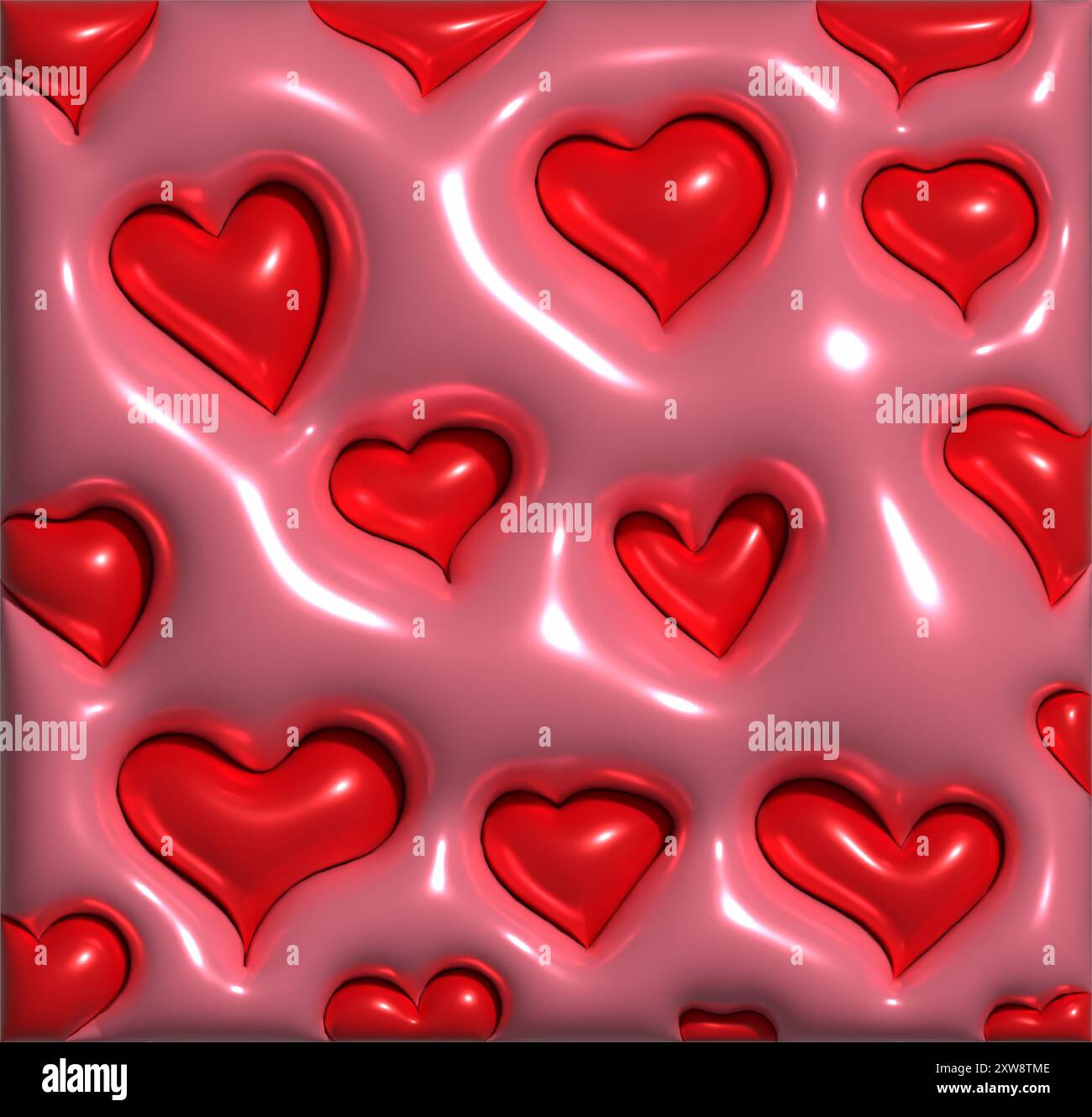 Red inflated hearts of different sizes, 3D rendering illustration Stock ...