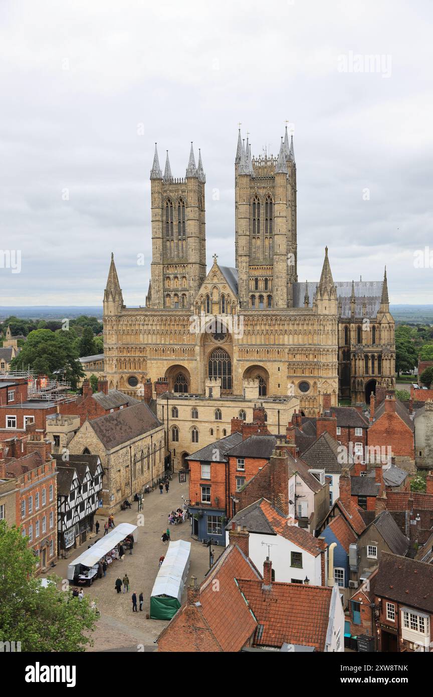 View of stunning Lincoln Cathedral, also know as Lincoln Minister, the oldest parts date back to ...
