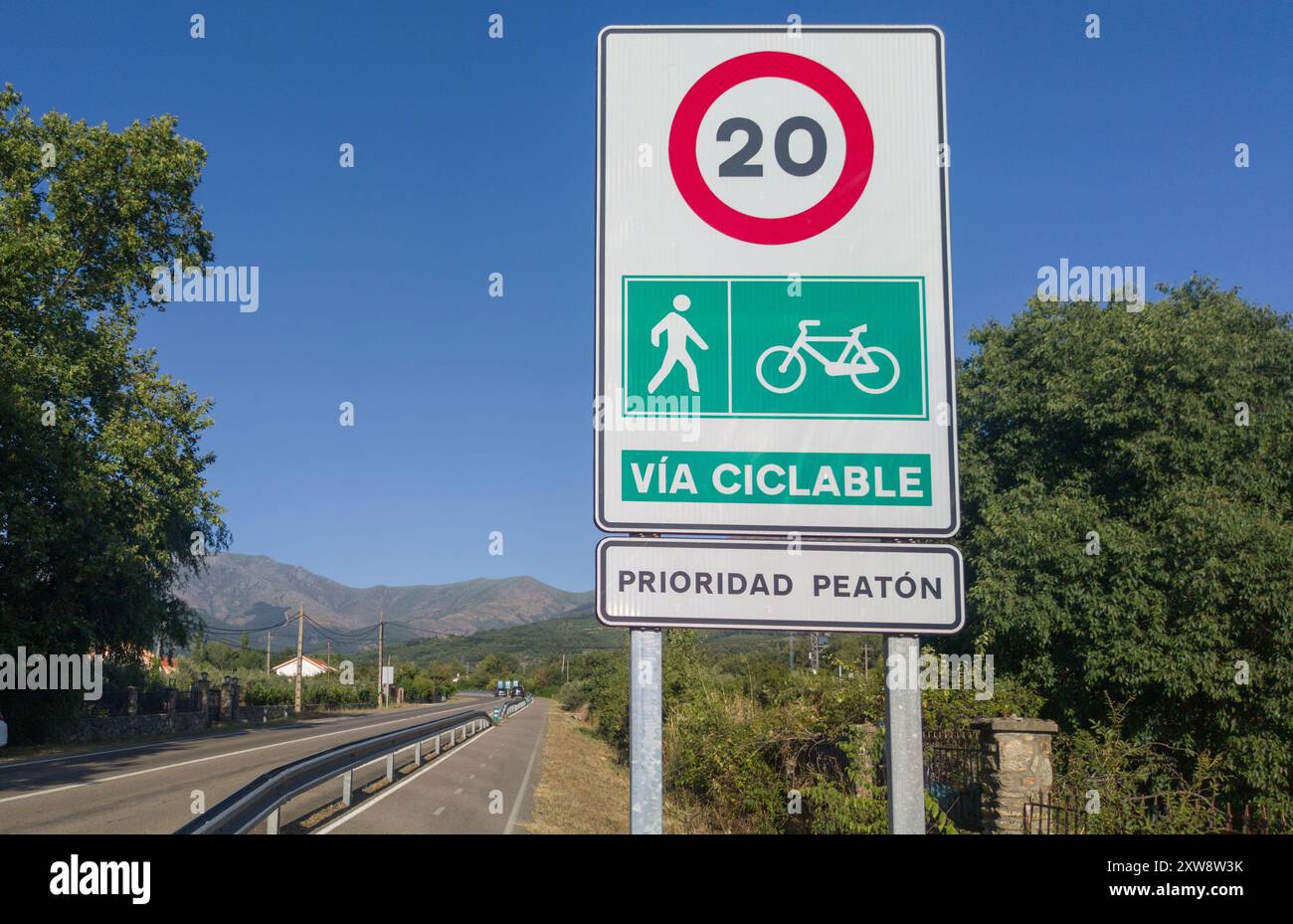 Hervas, Spain - 24th, Jul, 2024: Segregated cycle lane running parallel ...