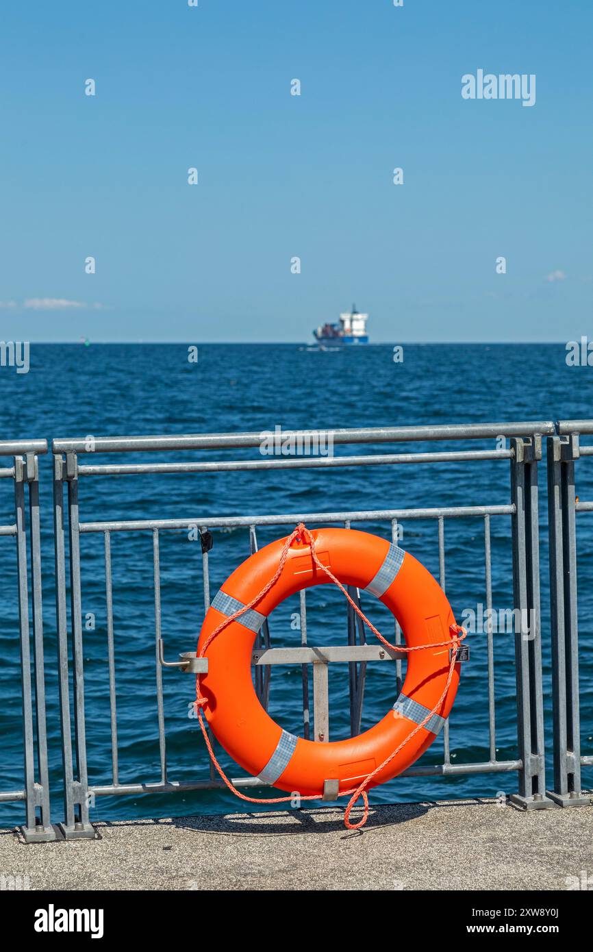 Safety buoy, landing stage, container ship, Falckenstein, Kiel, Kiel ...