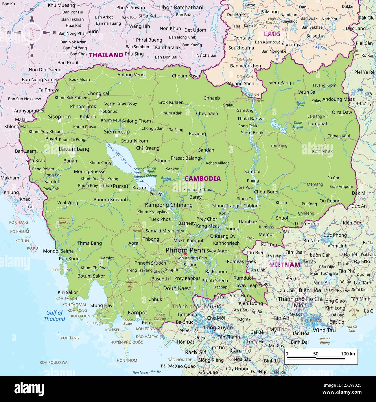 Detailed political map of Cambodia Stock Vector Image & Art - Alamy