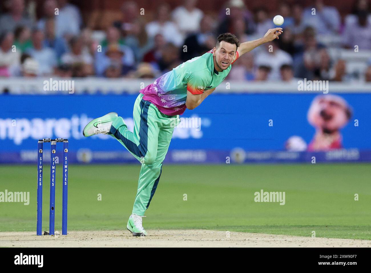 Oval Invincibles Nathan Sowter bowling during The Hundred Men's Final ...