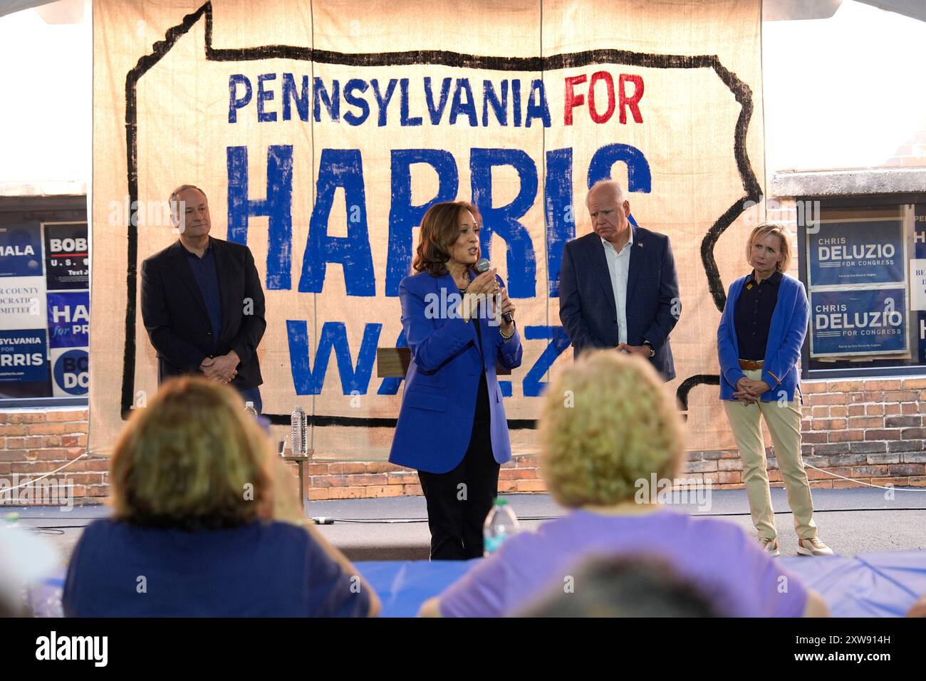 Democratic presidential nominee Vice President Kamala Harris speaks as ...