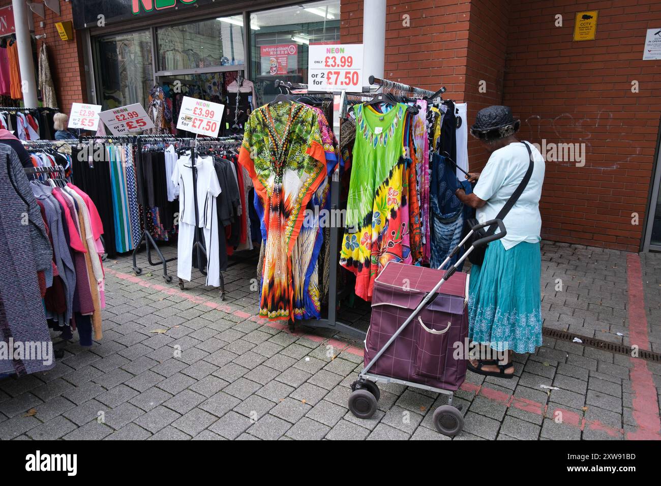 View of the stalls at Bullring Rag Market offering all kinds of items ...