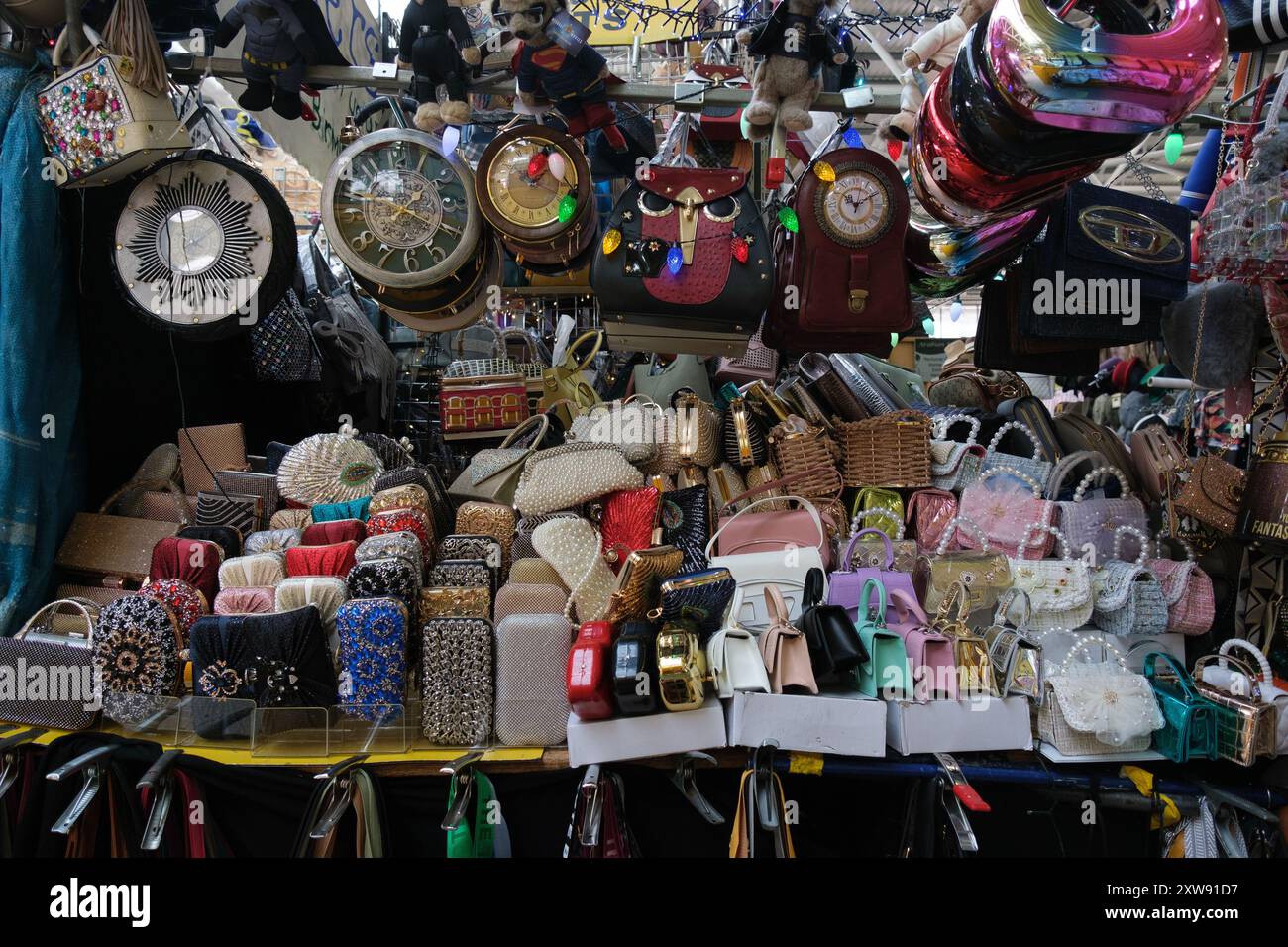 View of the stalls at Bullring Rag Market offering all kinds of items ...