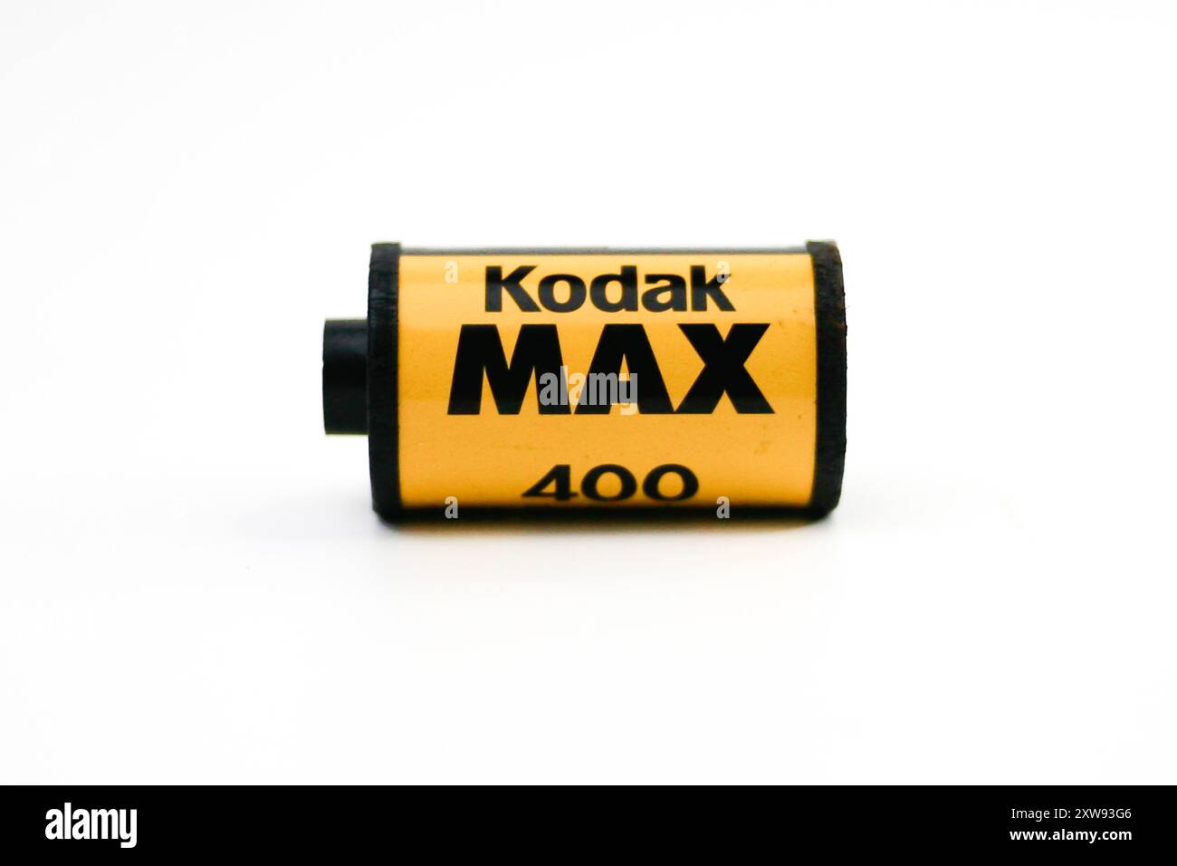 Close up a used roll film Kodak Gold 400 35mm canister isolated on ...