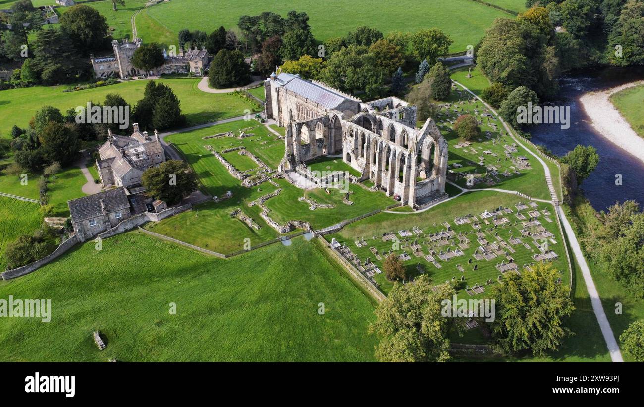 Aerial view of the Bolton priory in Skipton, England Stock Photo - Alamy