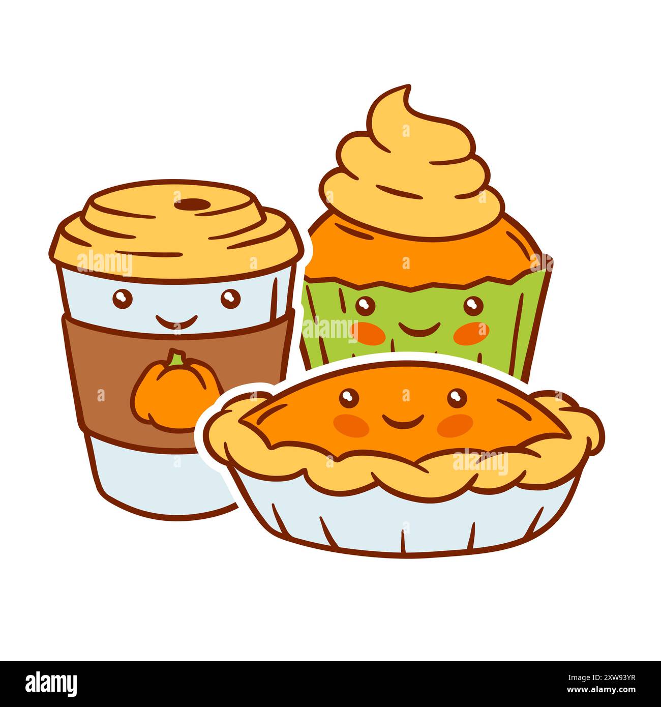 Autumn kawaii food. Happy Thanksgiving Day and Halloween traditional ...
