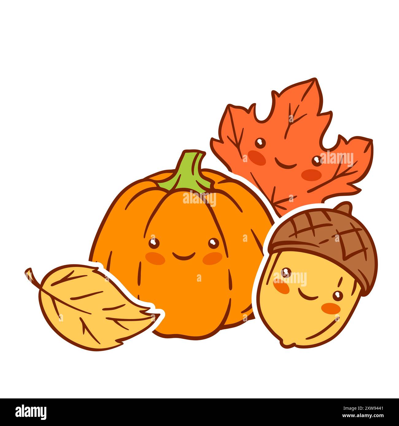 Autumn kawaii illustration. Happy Thanksgiving Day and Halloween ...