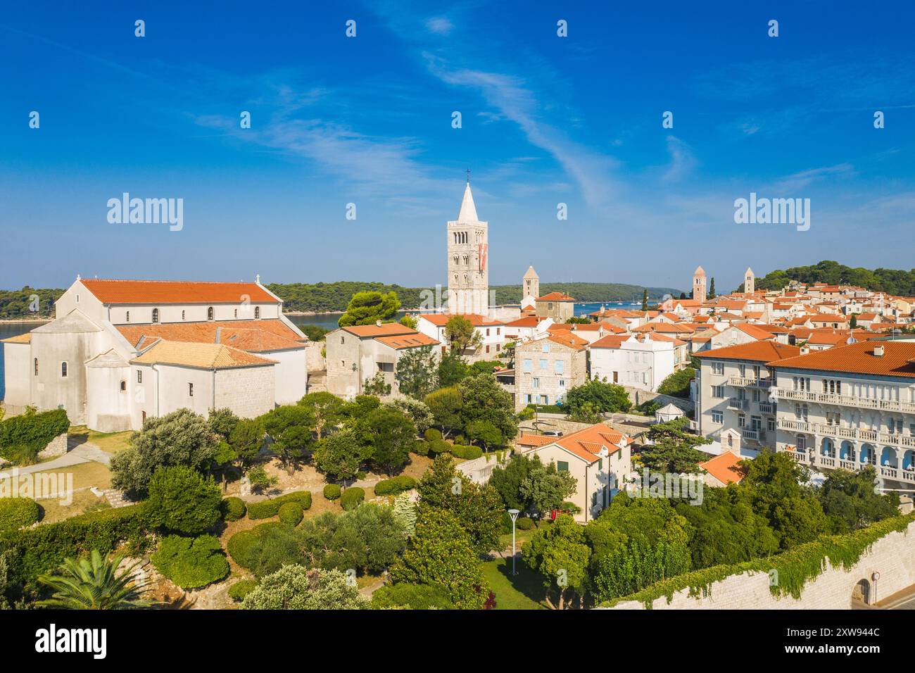 Aerial view of old town of Rab on the Island of Rab, Croatia Stock ...