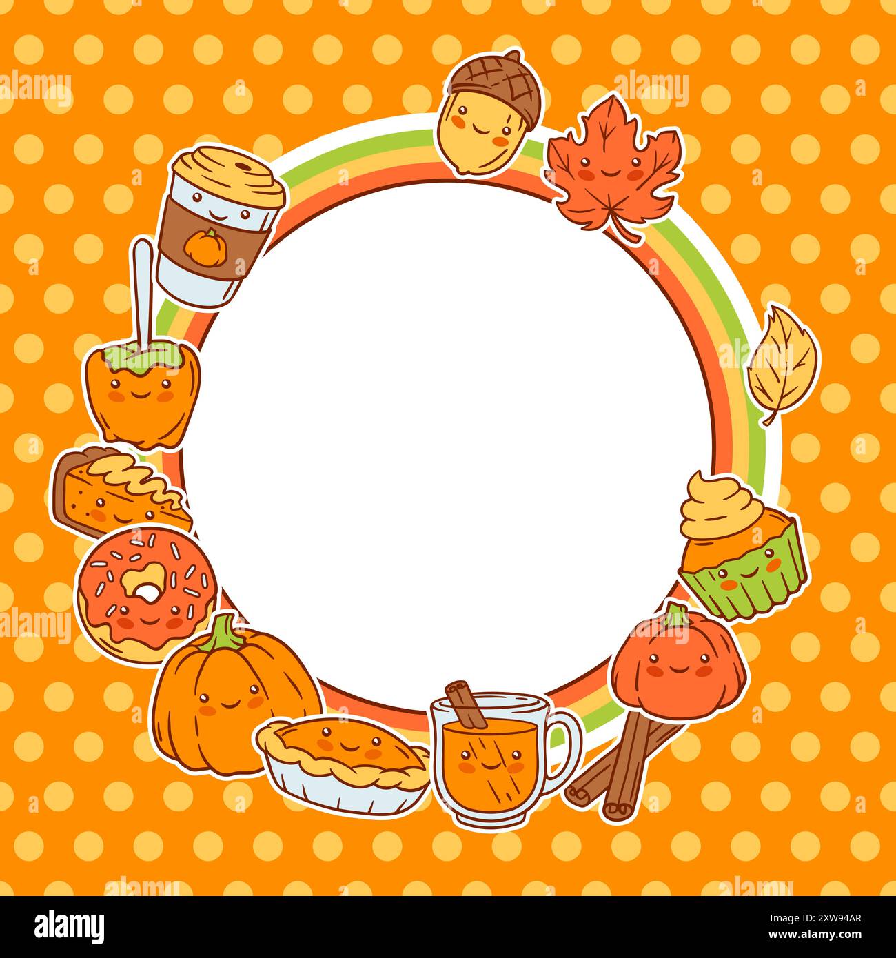 Autumn kawaii card. Happy Thanksgiving Day and Halloween traditional ...