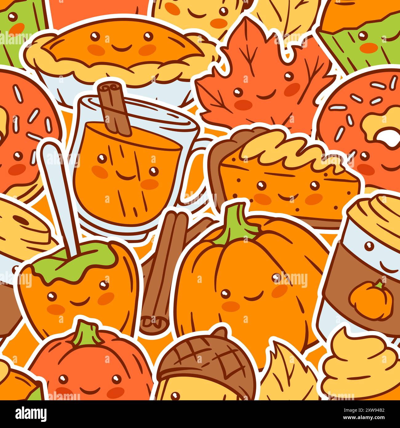 Autumn kawaii pattern. Happy Thanksgiving Day and Halloween traditional ...