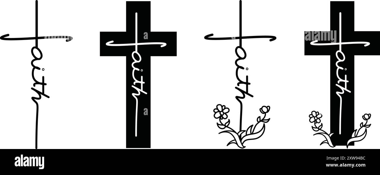 Faith Text Cross with four variations Isolated. Word faith in the shape ...
