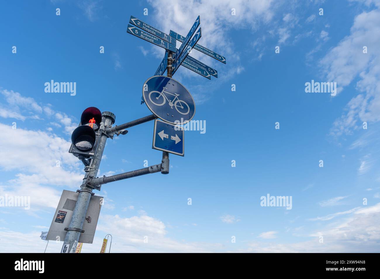 Directional Signs and Bicycle in Helsinki Stock Photo - Alamy