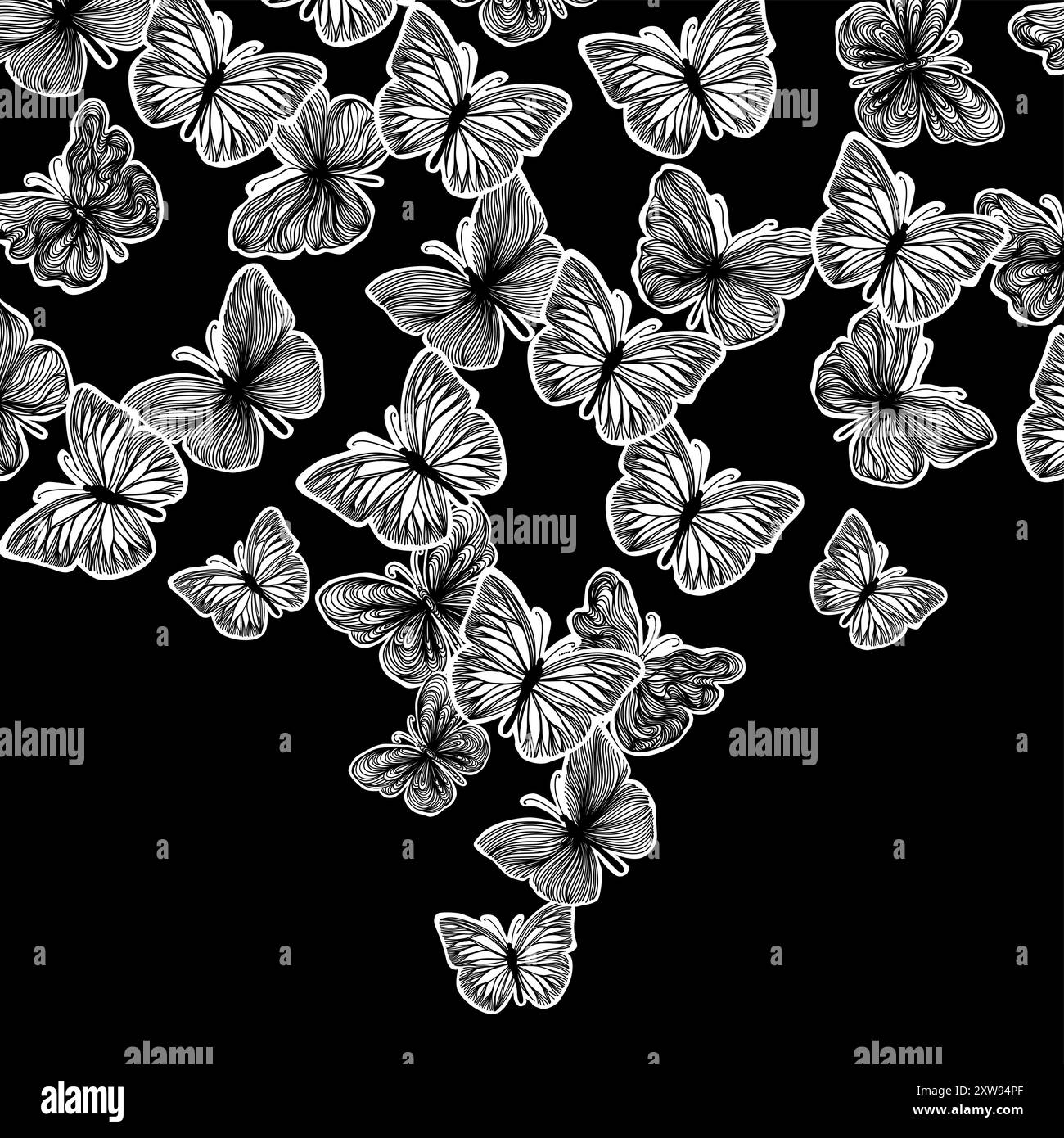 Monochrome butterflies flying. Hand drawing Line art. Not AI. Vector ...