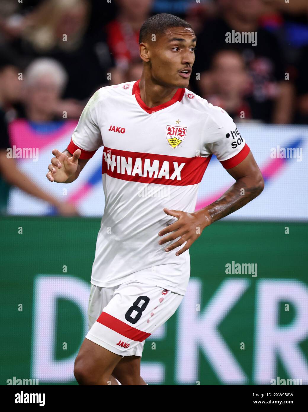 LEVERKUSEN, GERMANY - AUGUST 17: Enzo Millot of VFB Stuttgart looks on ...