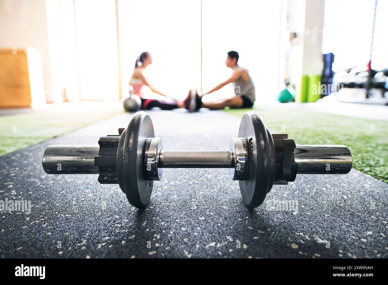 Dumbbell on floor in gym. Gym equipment for strength training Stock ...