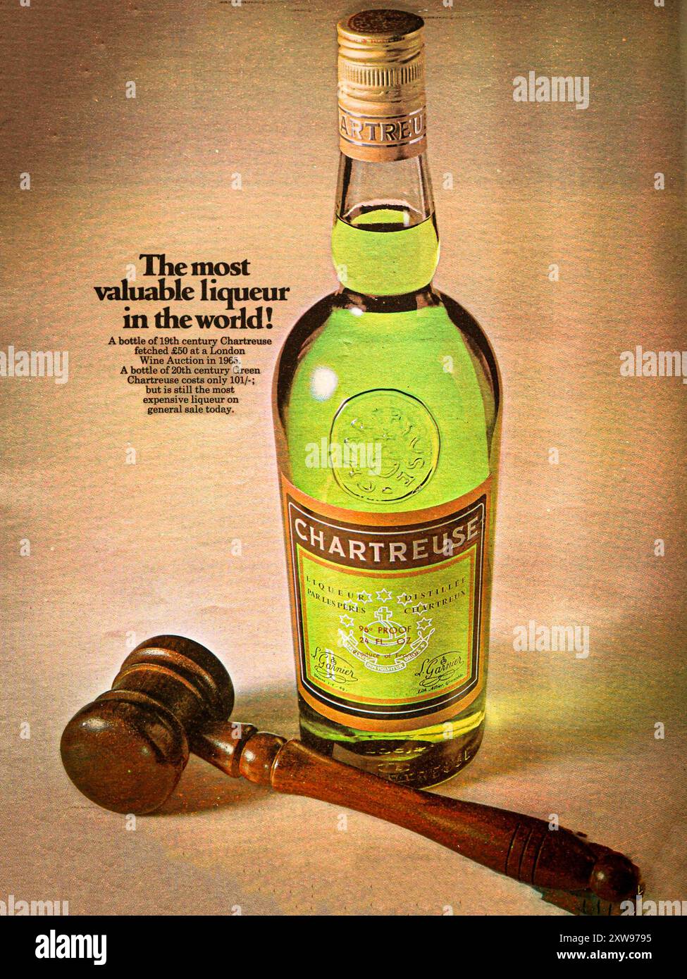 A vintage 1969 advertisement for Chartreuse Liqueur showcases a green ...