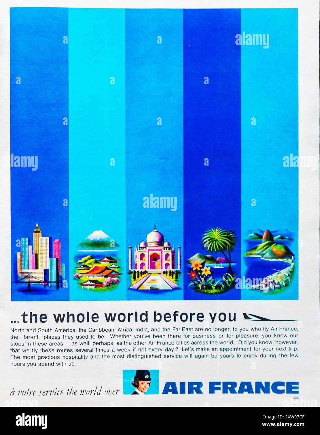 A vintage 1969 advertisement showing the diverse travel destinations ...
