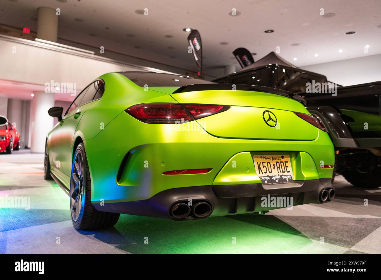 New York City, USA - March 27, 2024: Mercedes Benz CLS green car at New ...