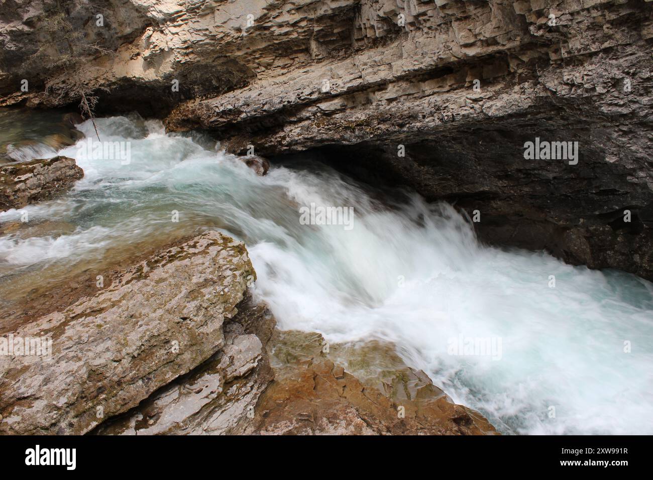 A waterfall in Johnston Canyon in Banff National Park, Canada Stock ...