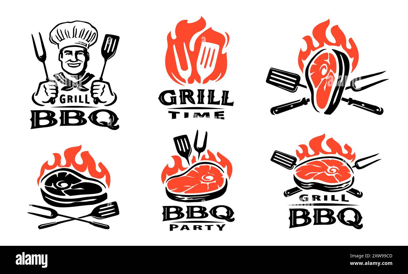 Barbecue grill labels, badges and design elements for restaurant menu ...