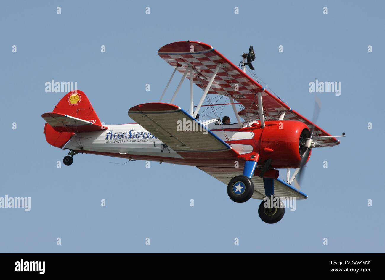 A Boeing A75N1 Stearman used as wing walker platform operated by Aero ...