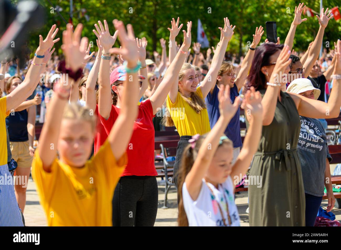 Young people dancing to Christian songs at Mladifest 2024, the annual youth festival in ...