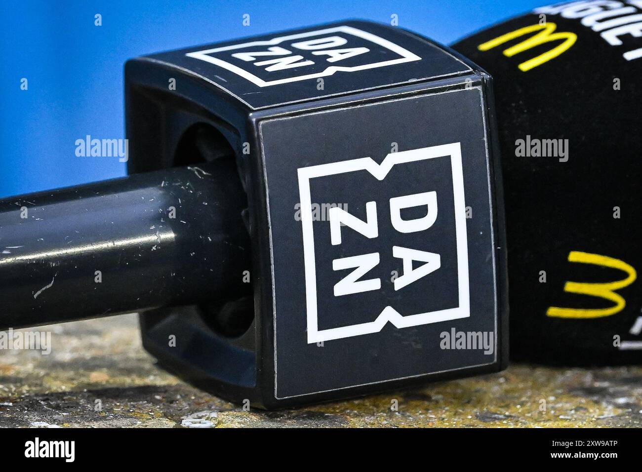 Illustration of the microphone with the official DAZN logo during the ...