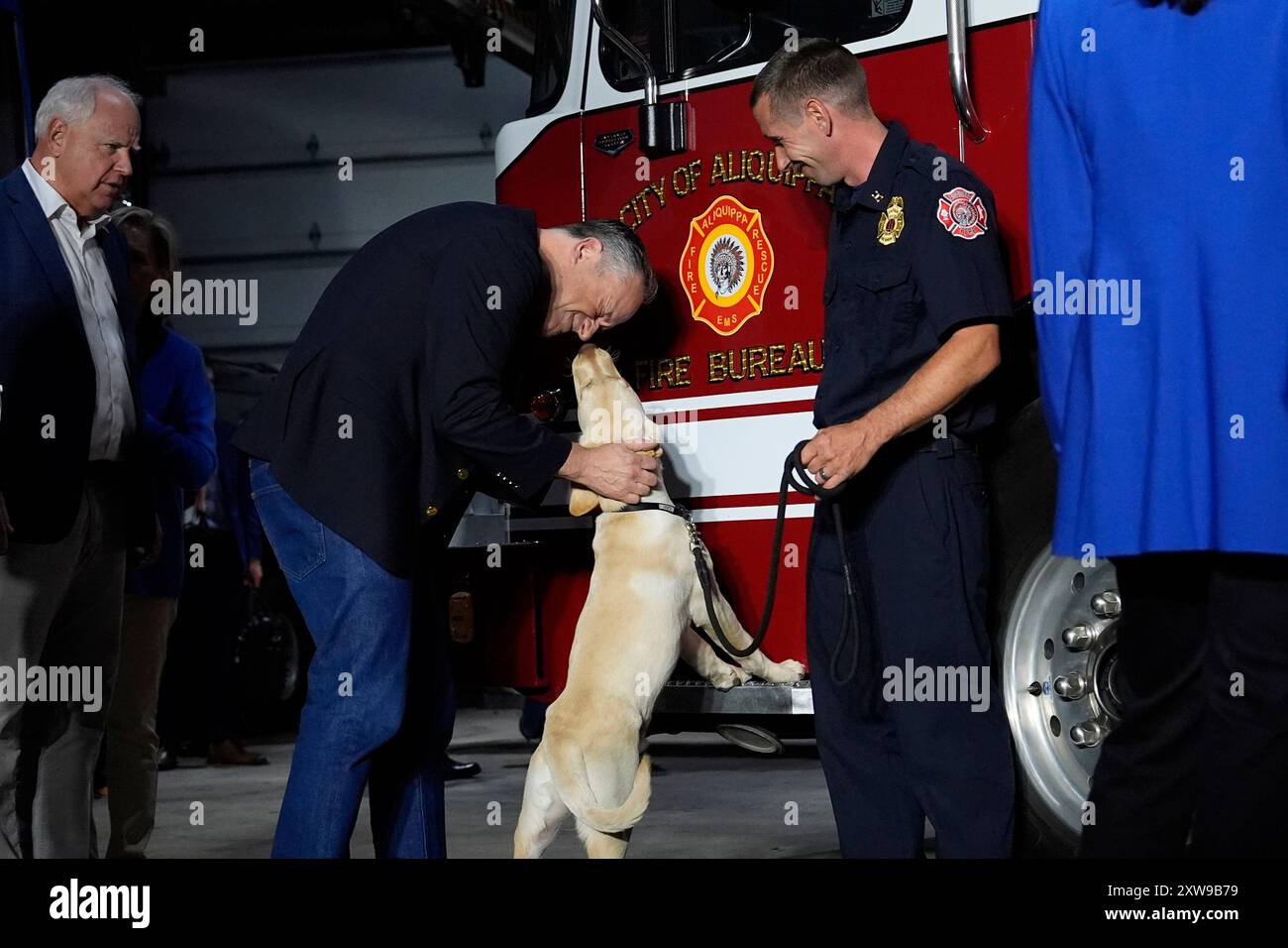 Second gentleman Doug Emhoff greets a dog and members of the Aliquippa ...
