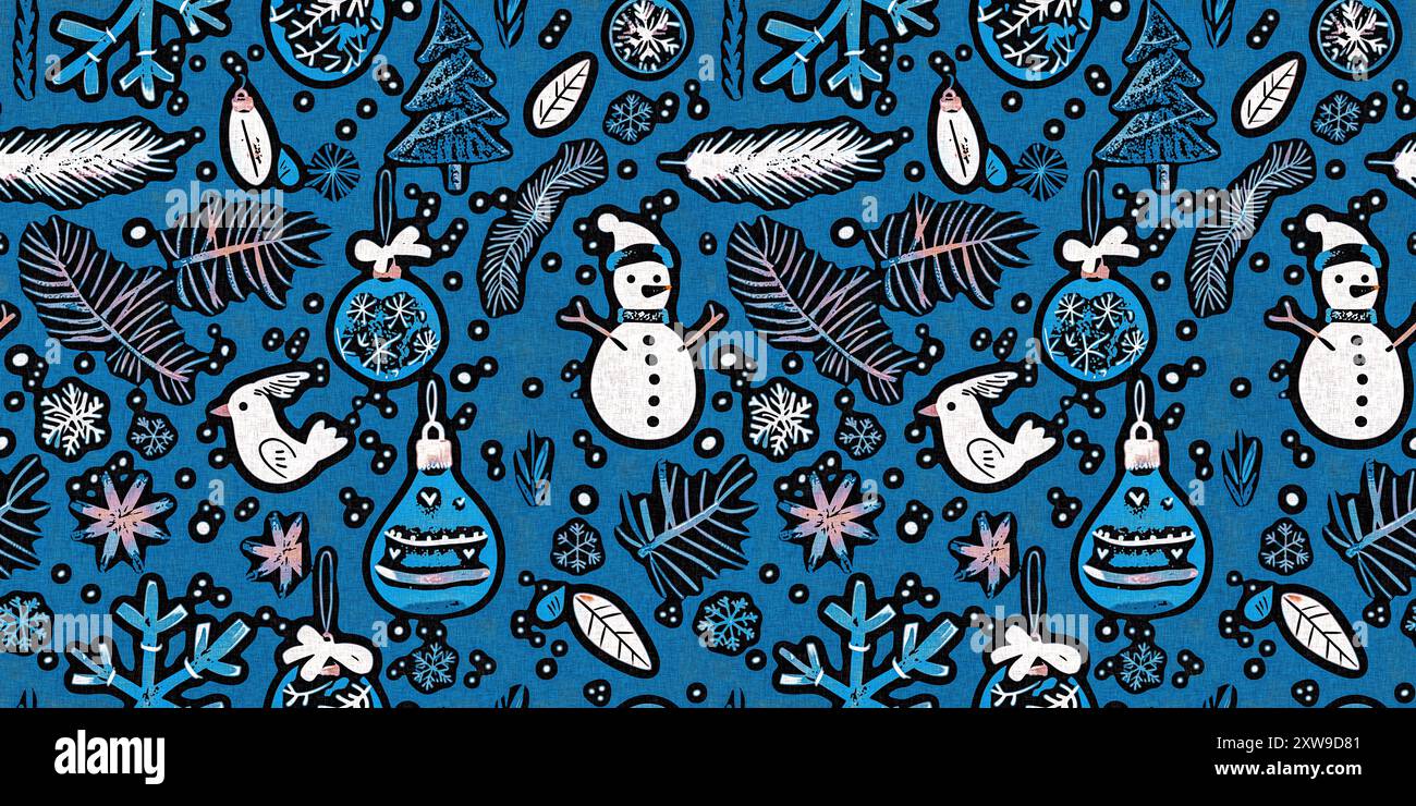 Blue rustic Christmas patterned seamless border background for frosty ...