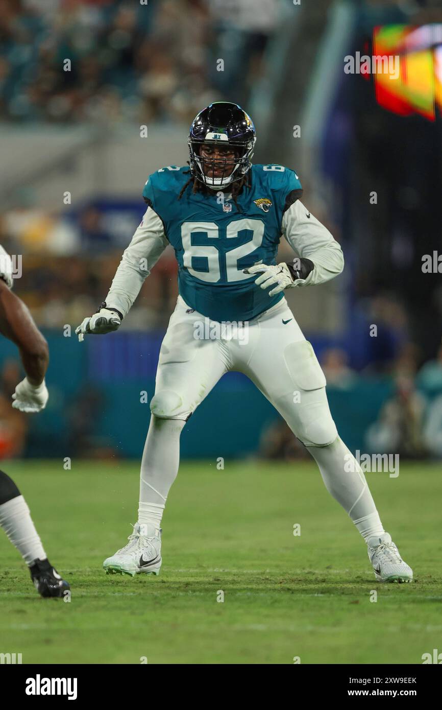 Jacksonville Jaguars offensive tackle Javon Foster (62) in action ...