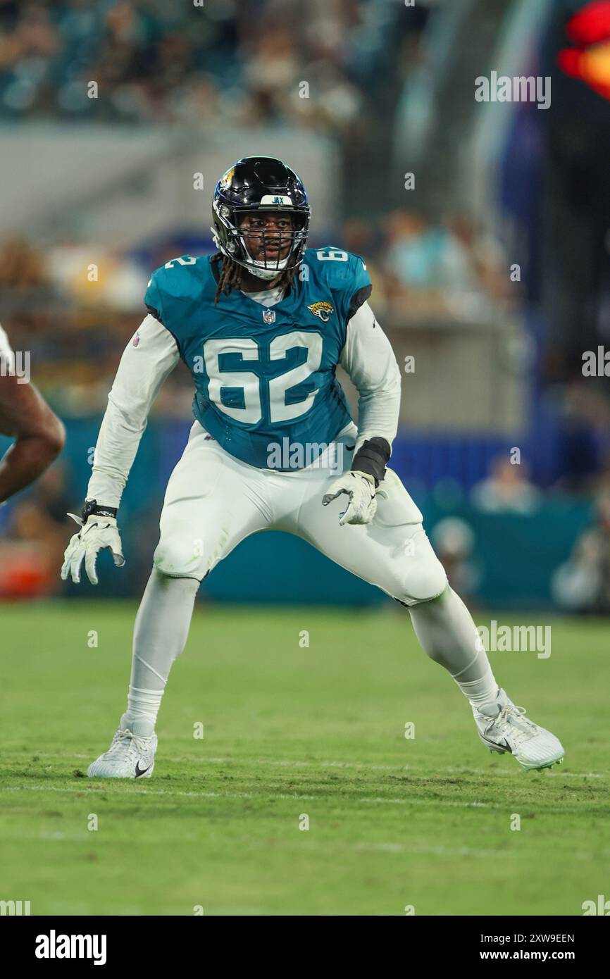 Jacksonville Jaguars offensive tackle Javon Foster (62) in action ...